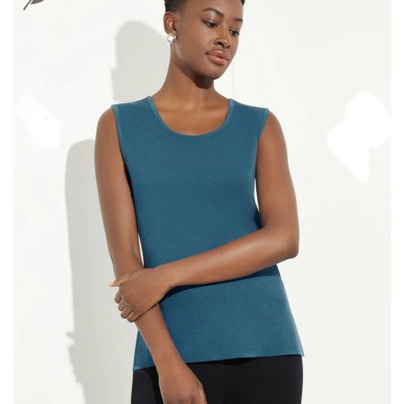 Misook | Tops | Misook Xs Knit Top Galactic Teal Sleeveless Sleek Side ...